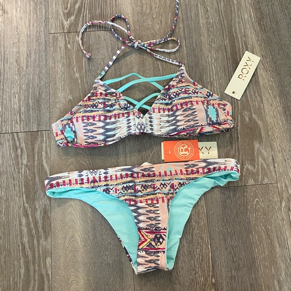 Roxy | Swim | Nwt Ray Sunset Bay Strappy Halter Reversible Surfer M | Poshmark